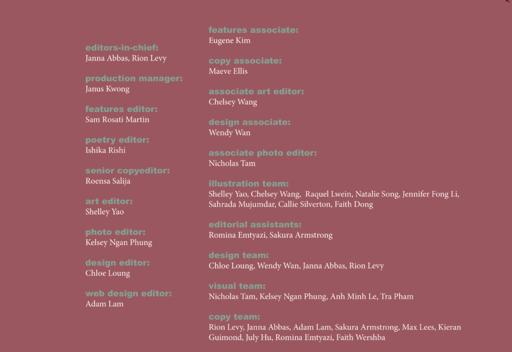 Credits for Spring 2023 Magazine — Disaster - The Strand